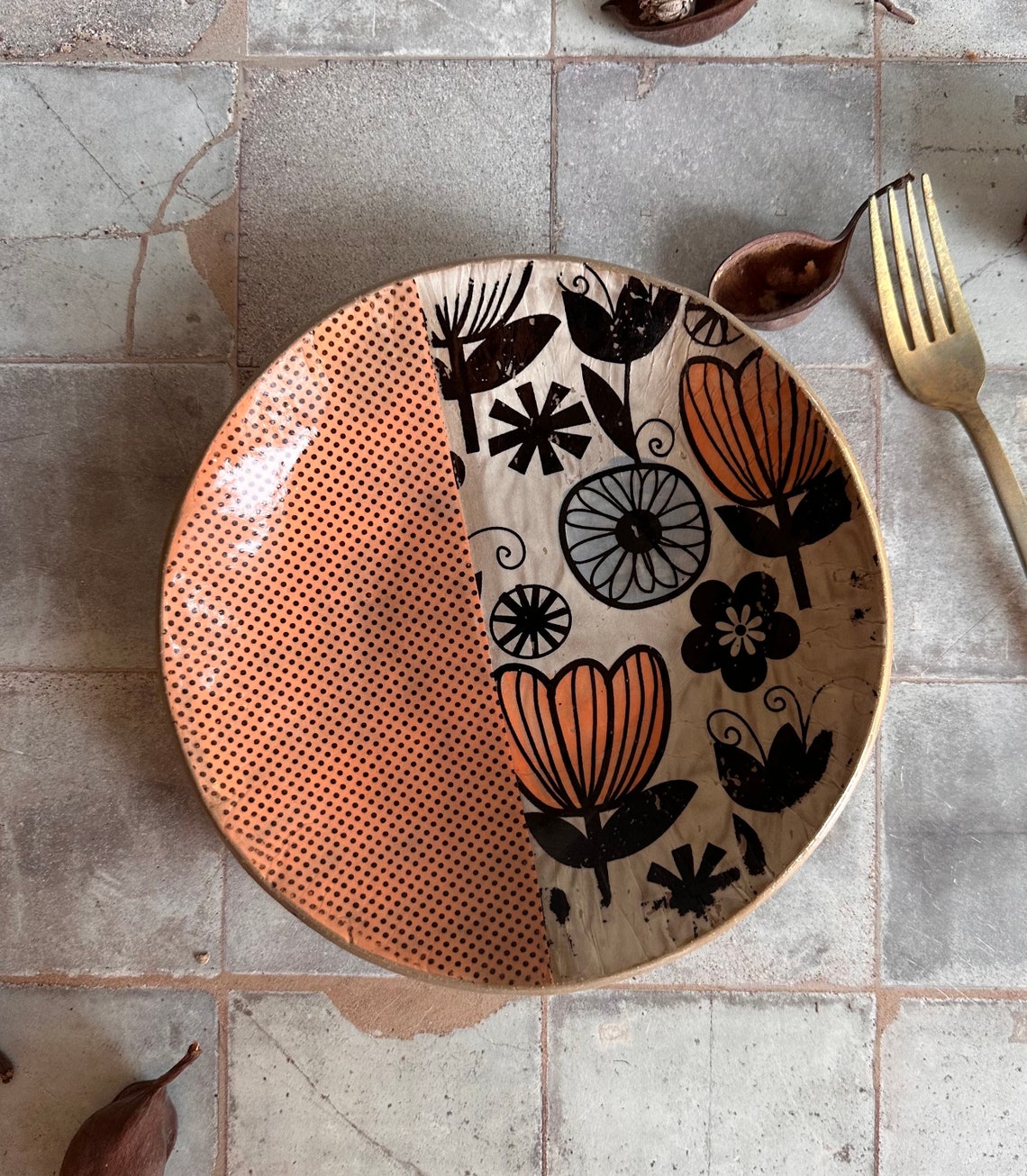 Handmade Ceramic Salad Plate Set: Floral Stoneware Serving Bowls - Etsy