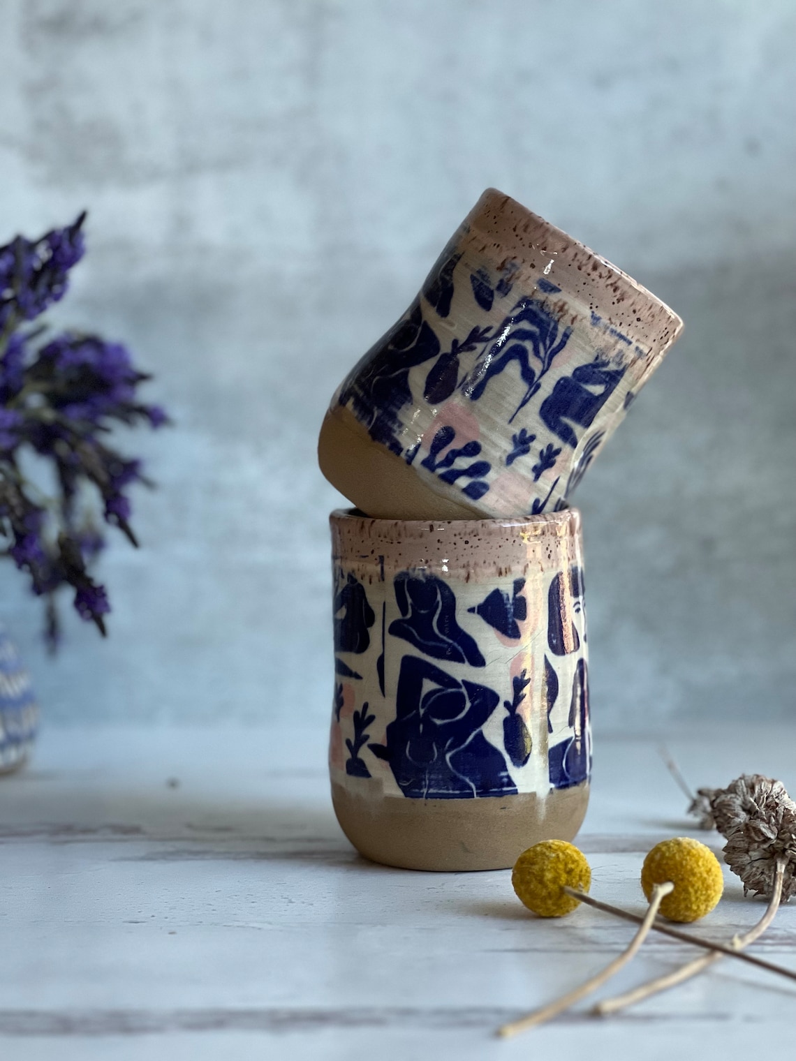 Set of Two Ceramic Cups, Matisse Inspired Dancing Ladies, Ceramic Wine ...