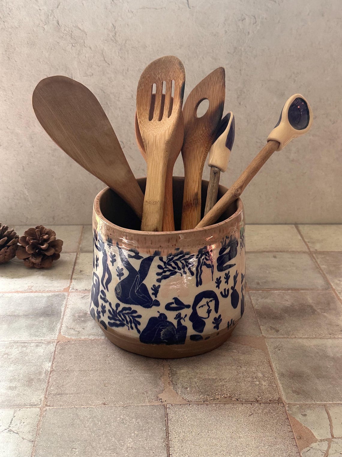 Ceramic Utensil Holder, Matisse Inspired Dancing Ladies Pink and Blue ...