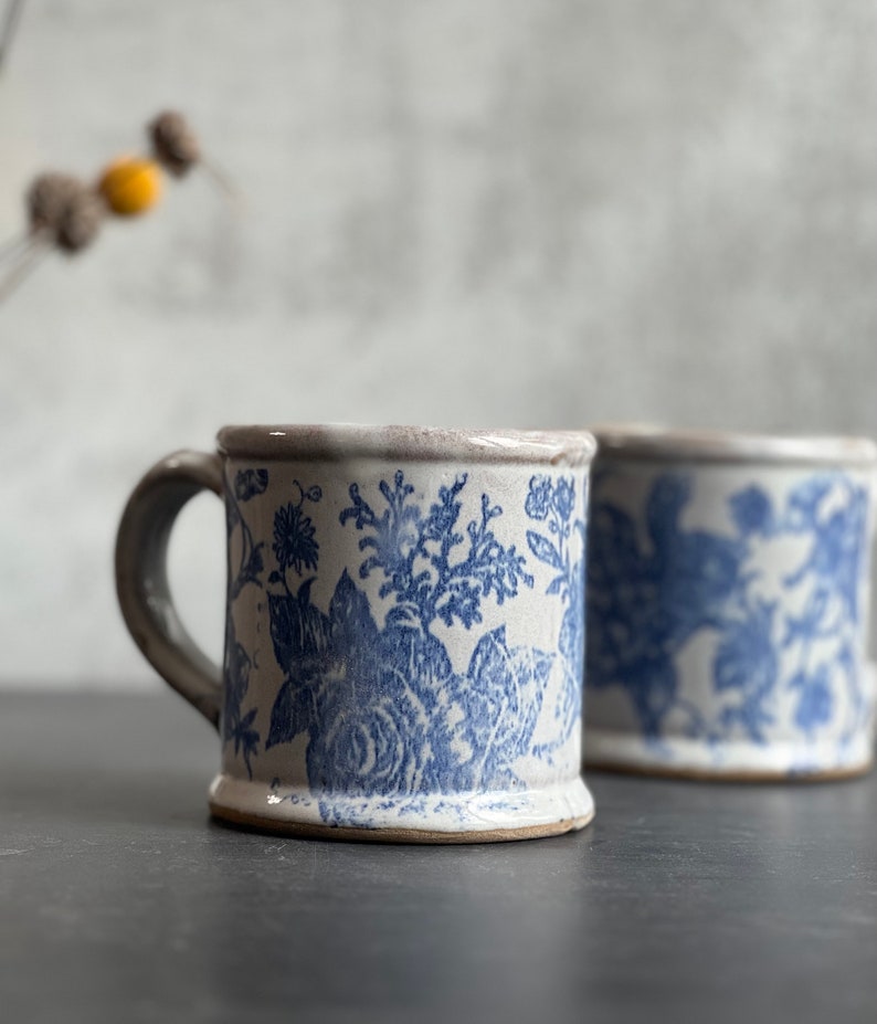 Handmade Blue Floral Ceramic Mug, Large Stoneware Pottery Coffee Mug - Etsy