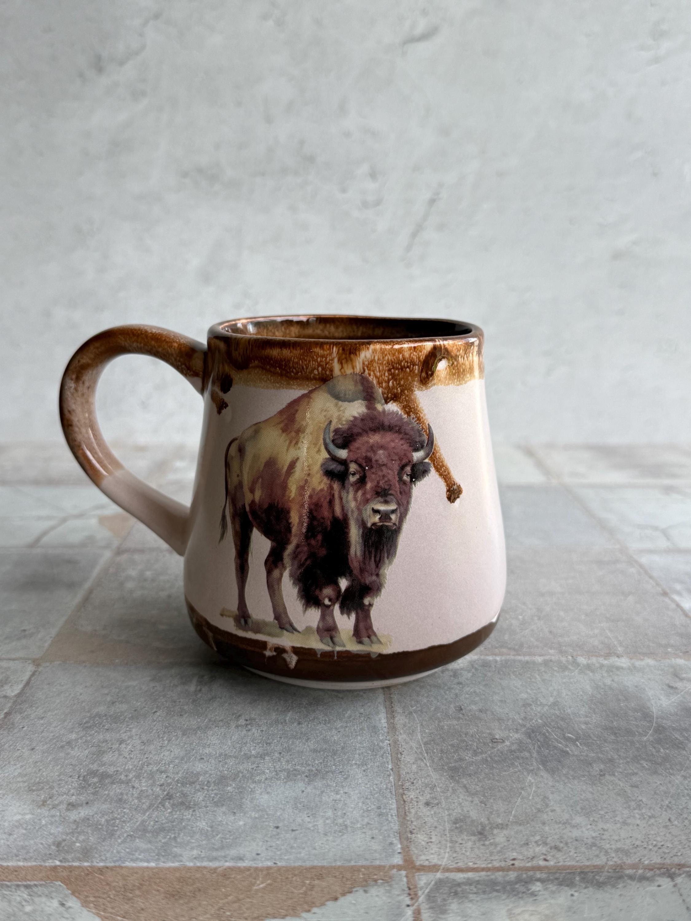 Handmade Ceramic Wildlife Mug - Bison Moose Bear Deer Elk Pottery ...