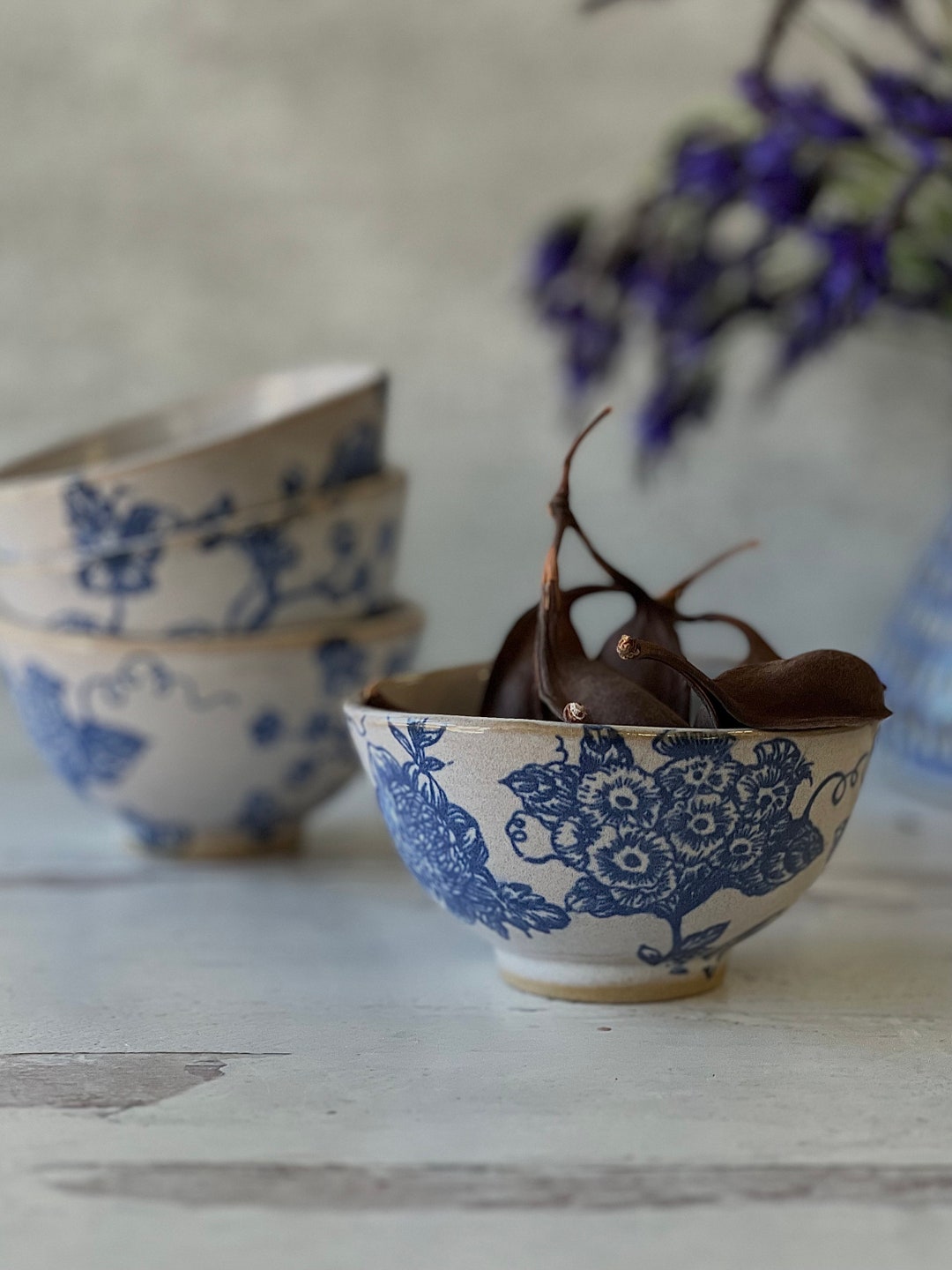Ceramic Mini Bowls Set: Handmade Blue Floral Dipping Bowls - Etsy