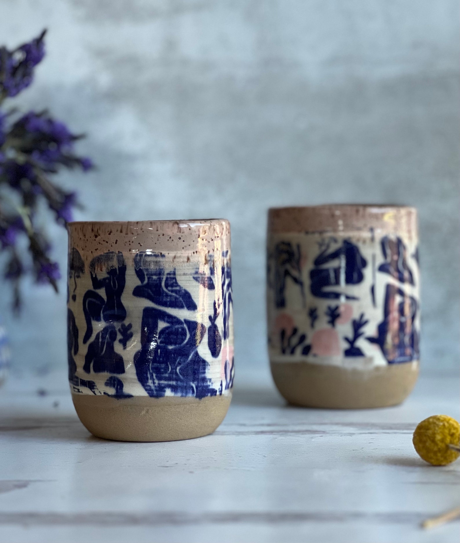 Set of Two Ceramic Cups, Matisse Inspired Dancing Ladies, Ceramic Wine ...