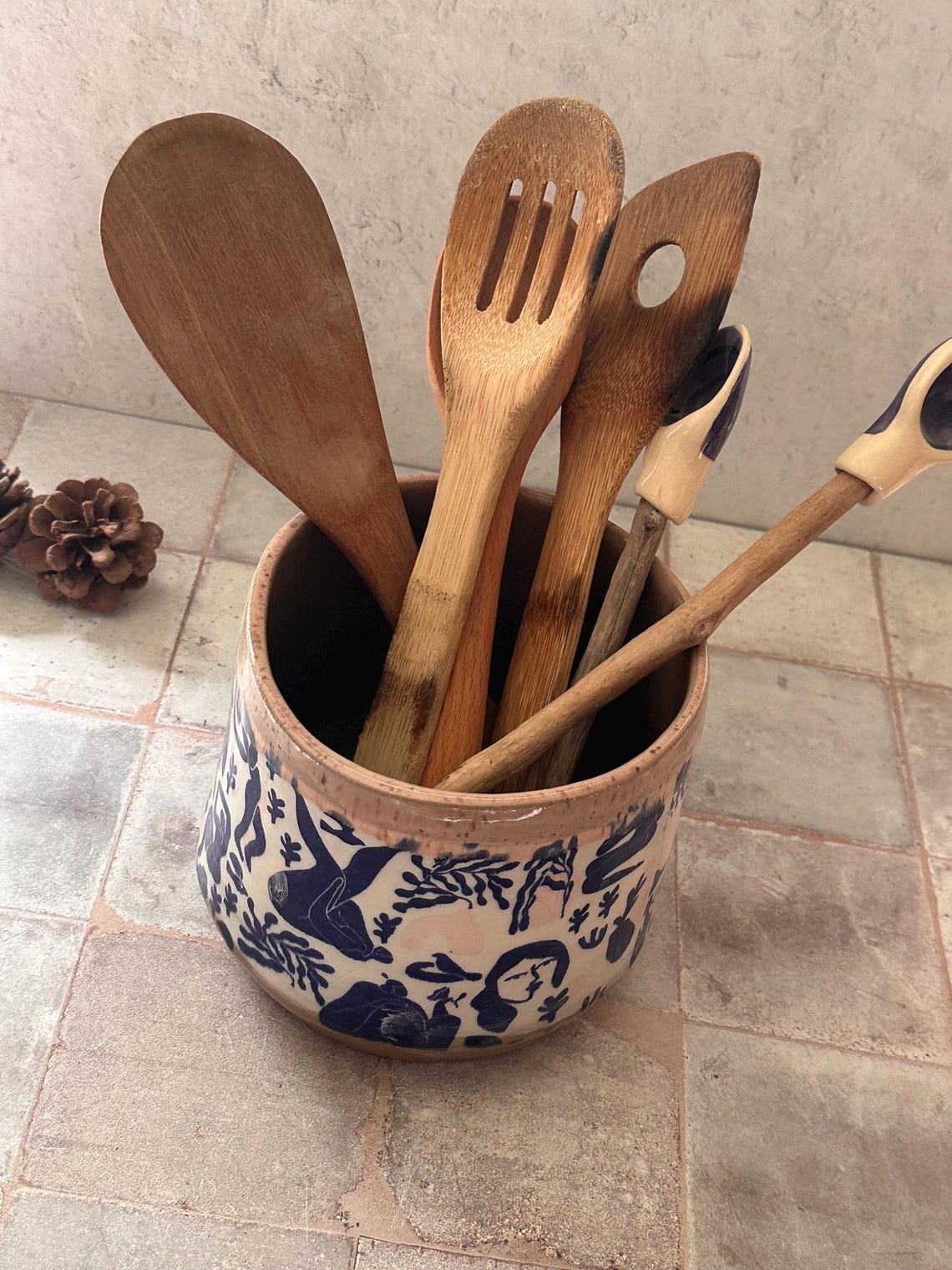 Ceramic Utensil Holder, Matisse Inspired Dancing Ladies Pink and Blue ...