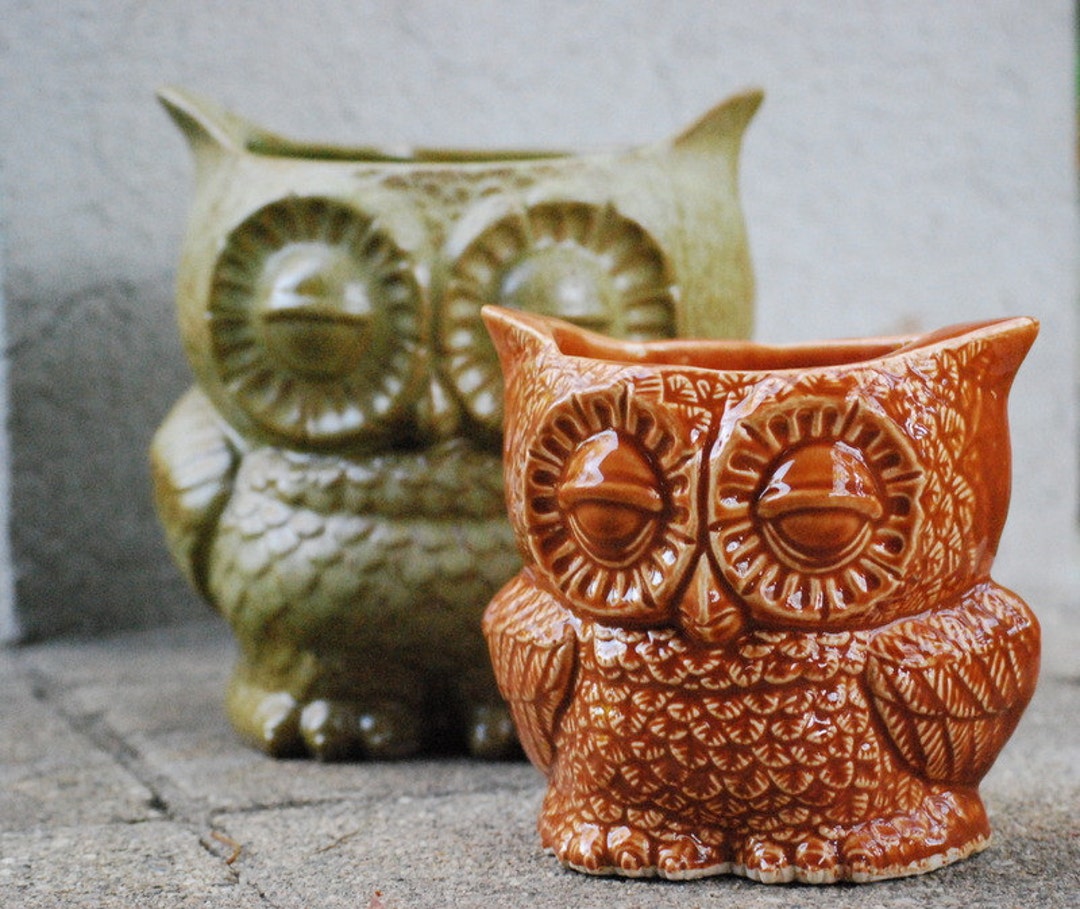 Large Ceramic Owl Planter ,autumn Decor - Etsy