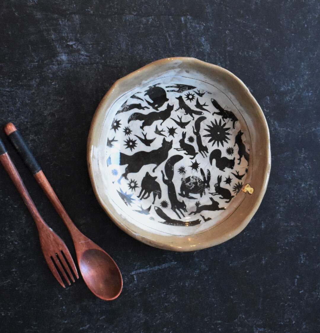 Woodland Fox Ceramic Plate: Rustic Salad Bowl, Handmade Pottery - Etsy ...