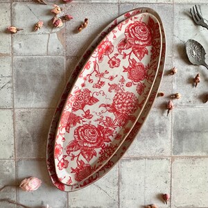 Handmade Ceramic Oval Serving Platter Set: Red Floral Table Decor - Etsy