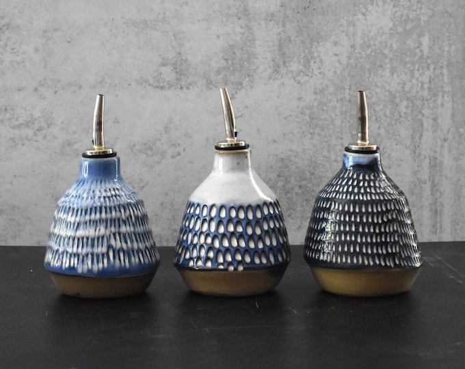 Ceramic Cruet, Pottery Olive Oil Dispenser, Blue Flow Pottery , Unique ...