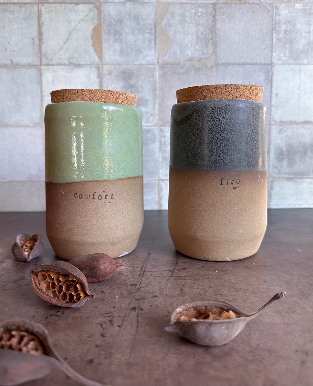 Rustic Kitchen Canisters, Ceramic Canister Set, Lidded Jar, Stoneware ...