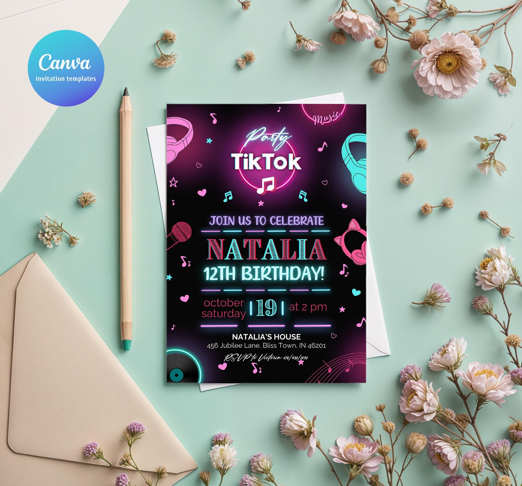 Tiktok Birthday Invitation, Tik Tok Invite, Printable Editable Tiktok ...