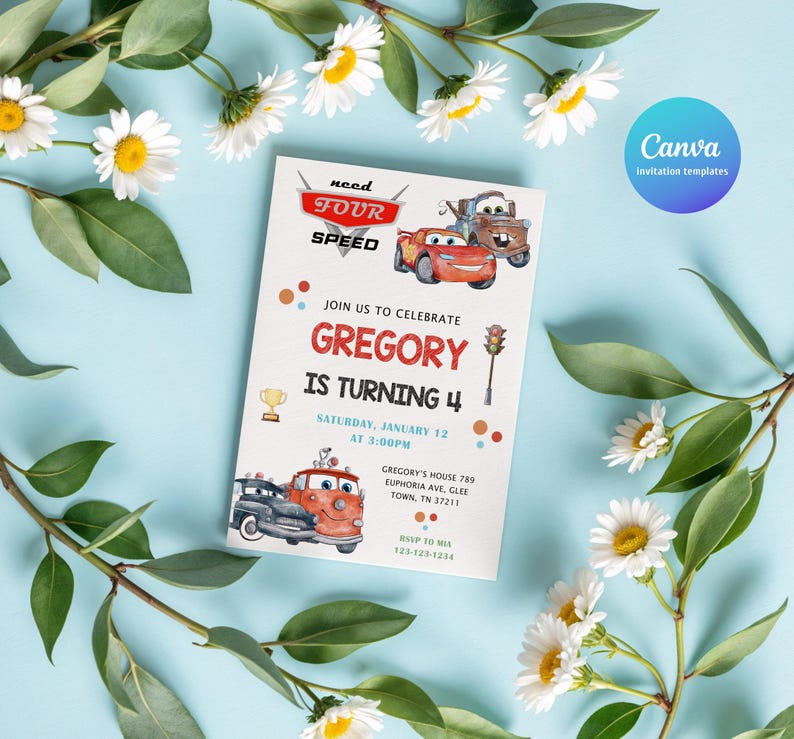 Printable Cars Invitation, Lightning Mcqueen Invite, Birthday Party ...