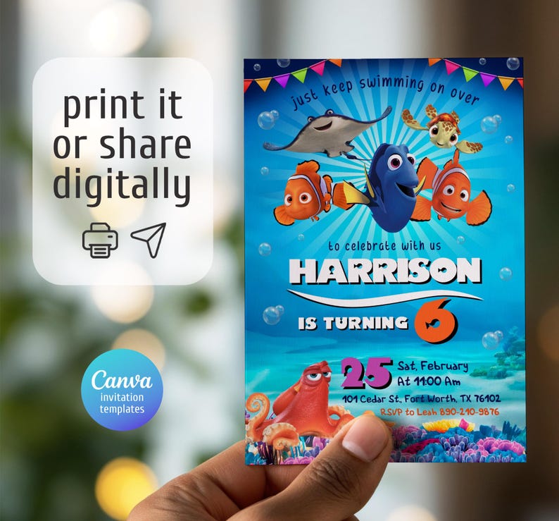 Printable Boy Birthday Invitation | Nemo Birthday Invite | Editable ...