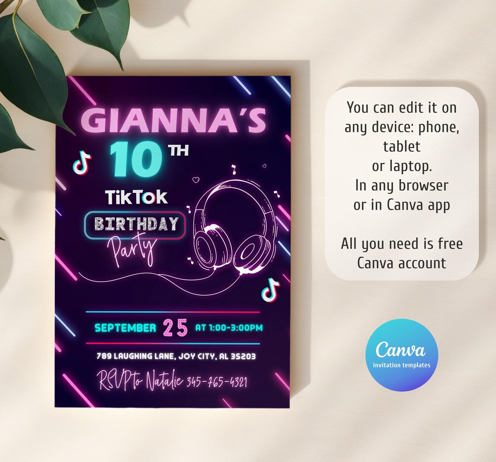 Tiktok Birthday Invitation, Tik Tok Invite, Printable Editable Tiktok ...