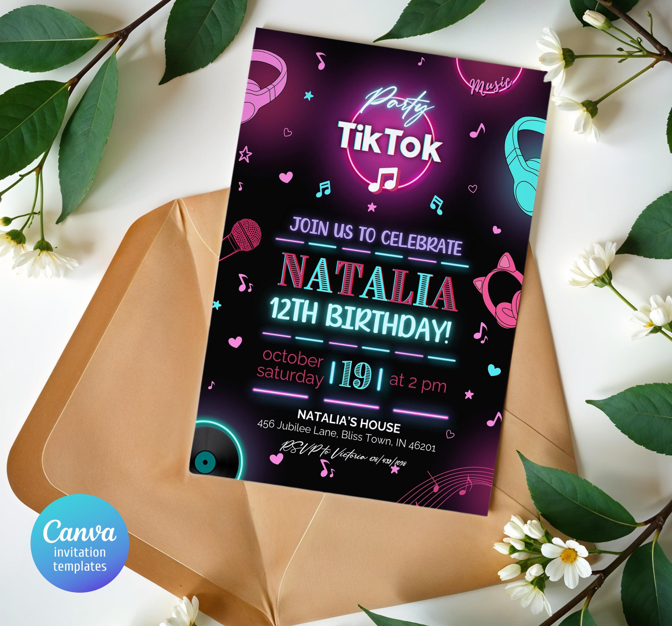 Tiktok Birthday Invitation, Tik Tok Invite, Printable Editable Tiktok ...