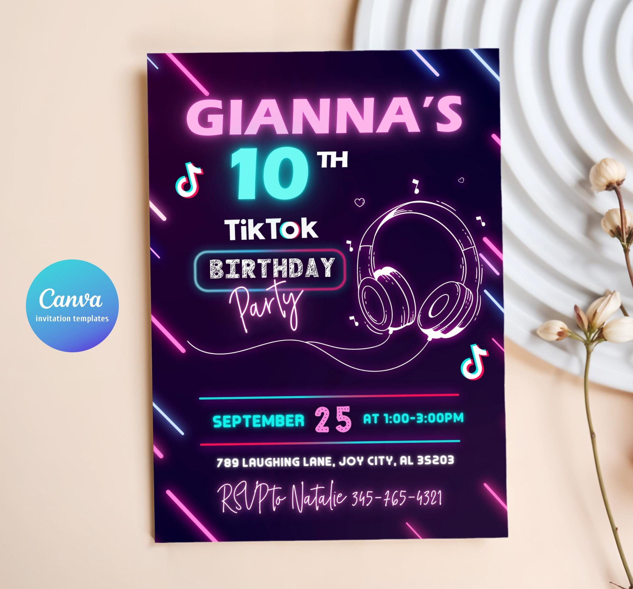 Tiktok Birthday Invitation, Tik Tok Invite, Printable Editable Tiktok ...