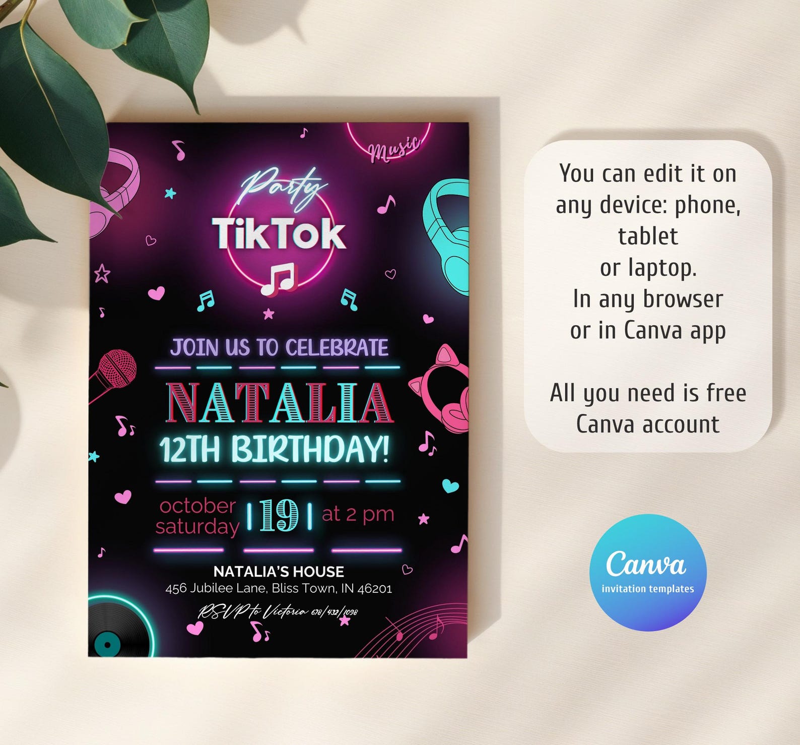 Tiktok Birthday Invitation, Tik Tok Invite, Printable Editable Tiktok ...