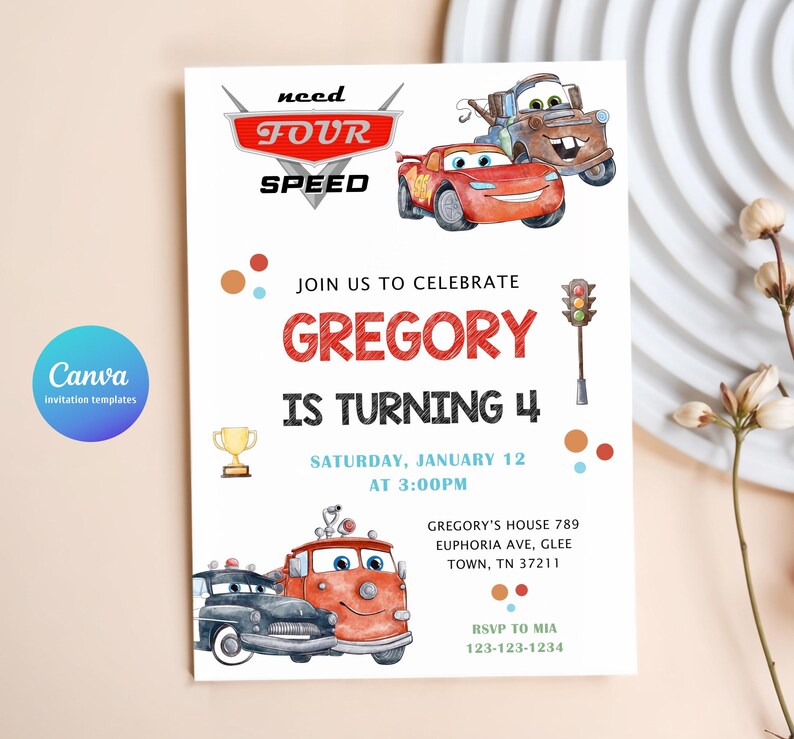 Printable Cars Invitation, Lightning Mcqueen Invite, Birthday Party ...