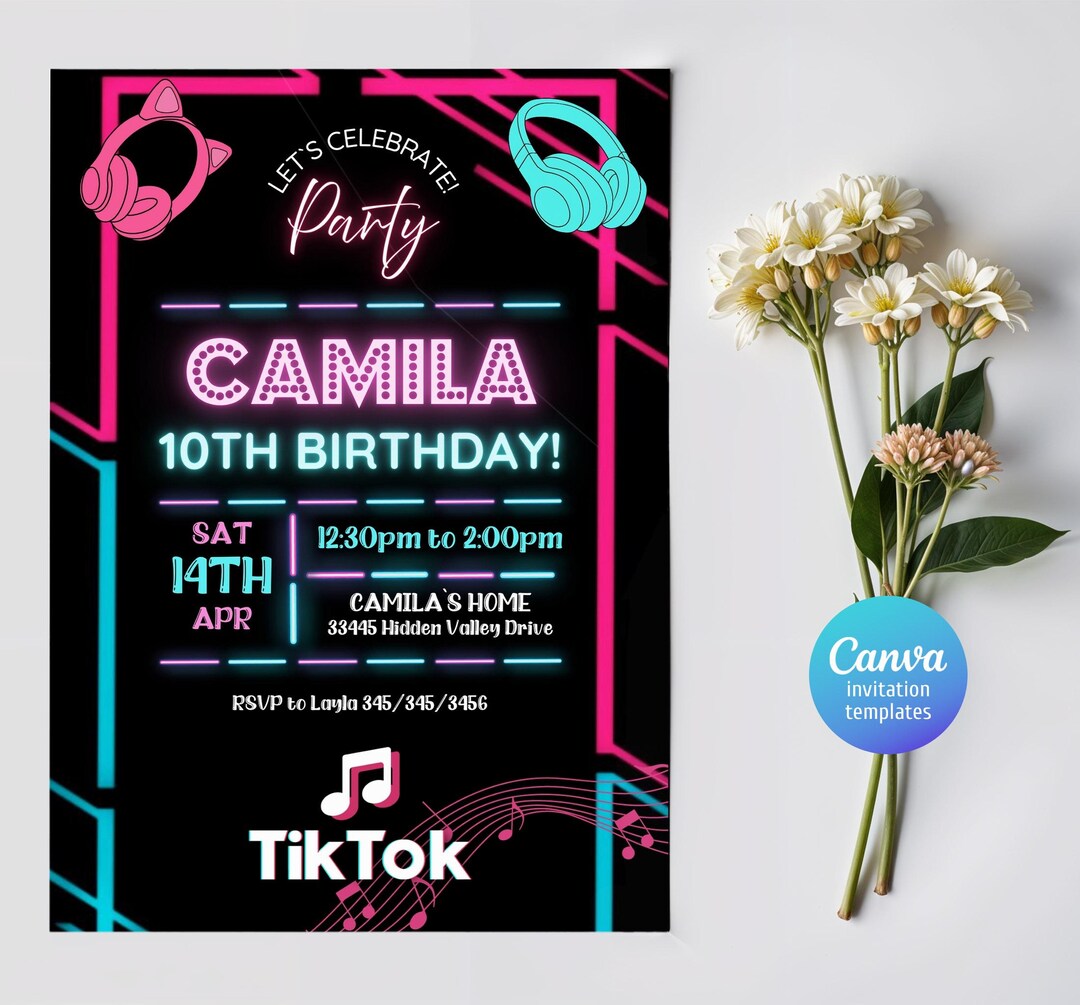 Tiktok Birthday Invitation, Tik Tok Invite, Printable Editable Tiktok ...