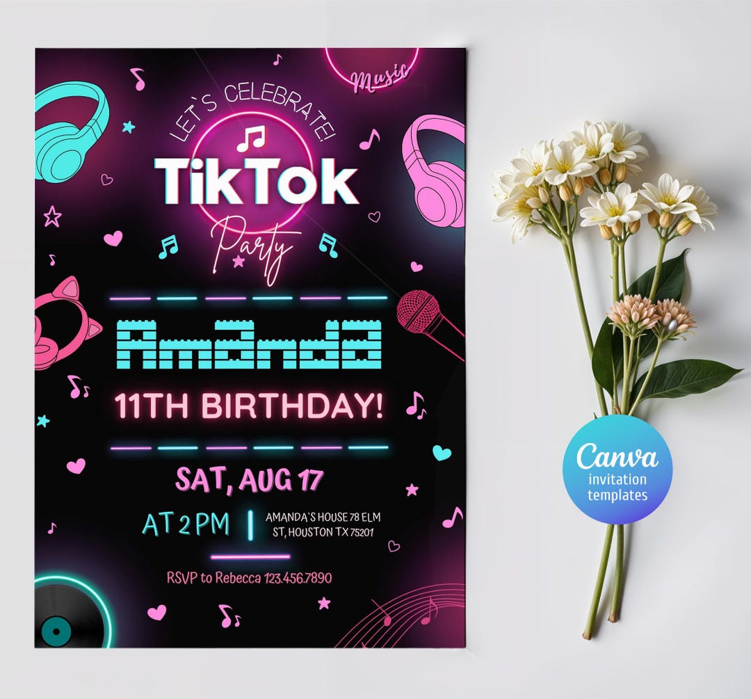 Tiktok Birthday Invitation, Tik Tok Invite, Printable Editable Tiktok ...