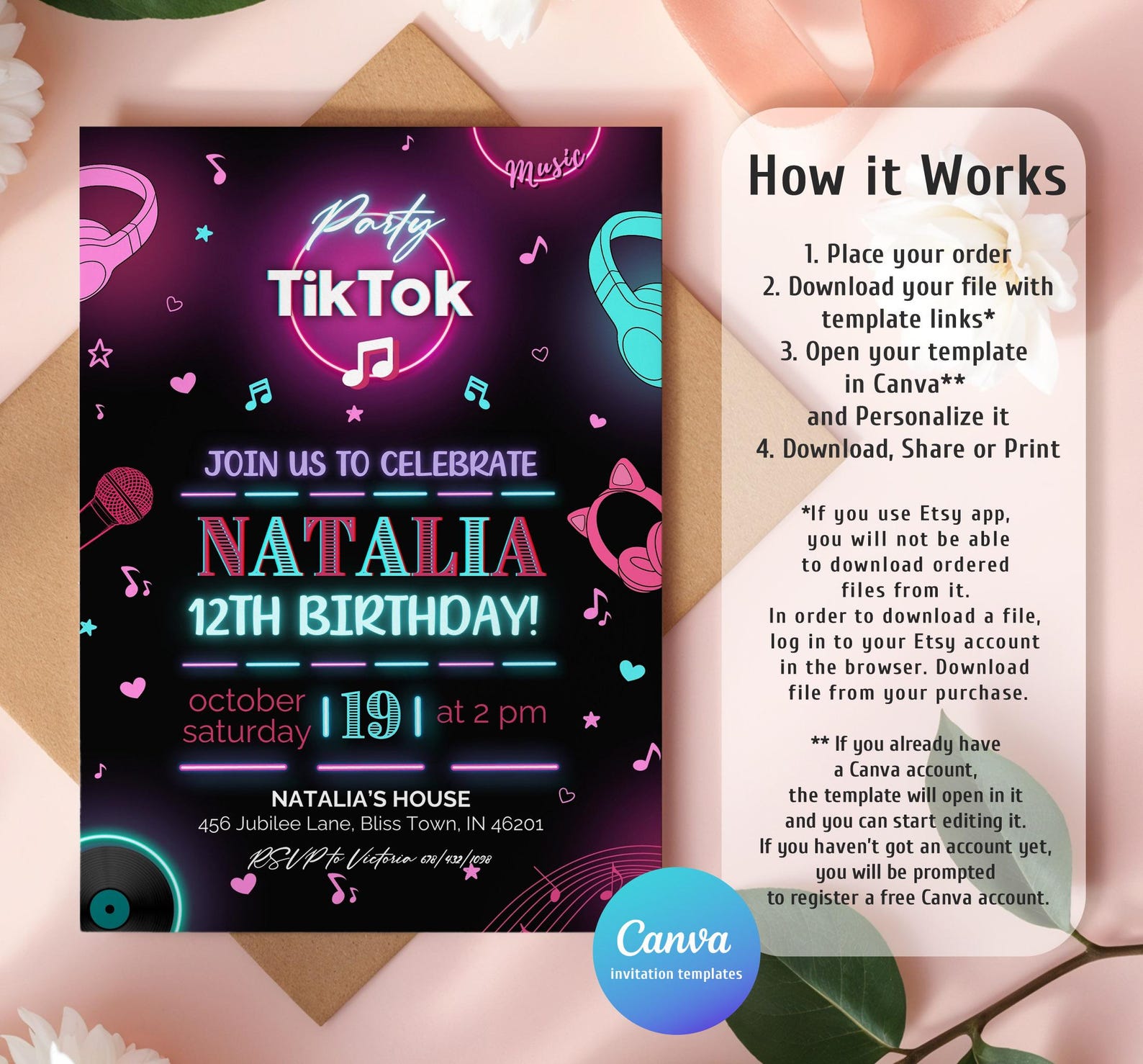 Tiktok Birthday Invitation, Tik Tok Invite, Printable Editable Tiktok ...