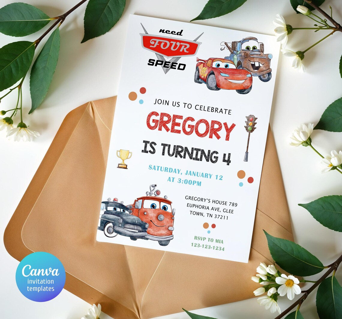 Printable Cars Invitation, Lightning Mcqueen Invite, Birthday Party ...