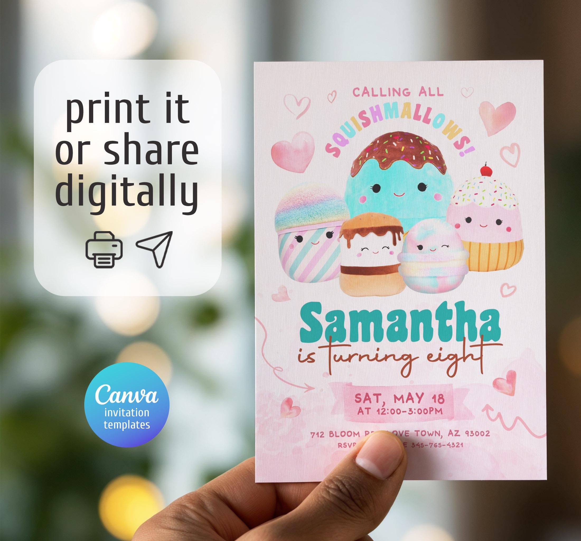 Printable Birthday Invitation, Girl Birthday Invite, Squish Invitation ...