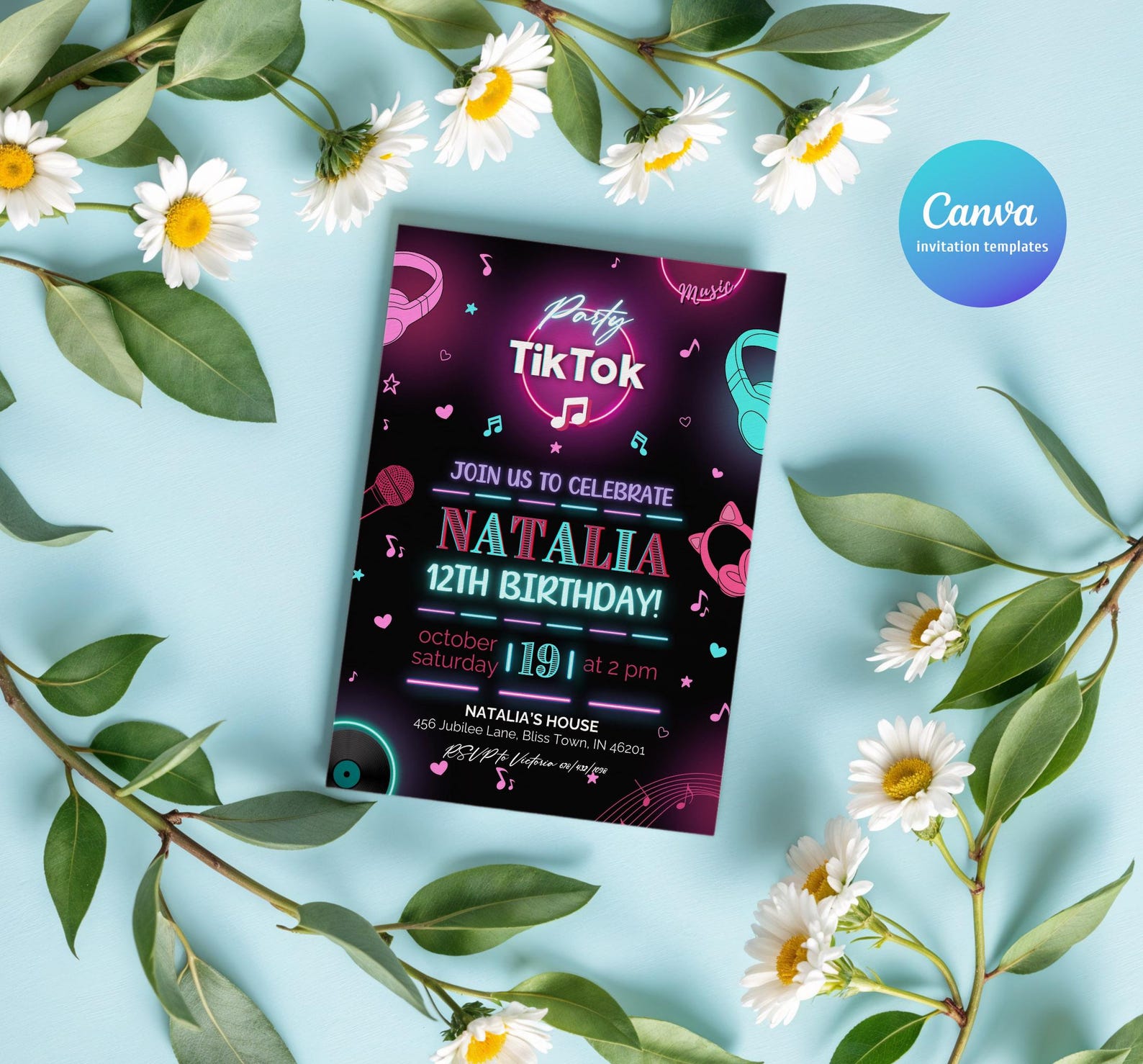 Tiktok Birthday Invitation, Tik Tok Invite, Printable Editable Tiktok ...