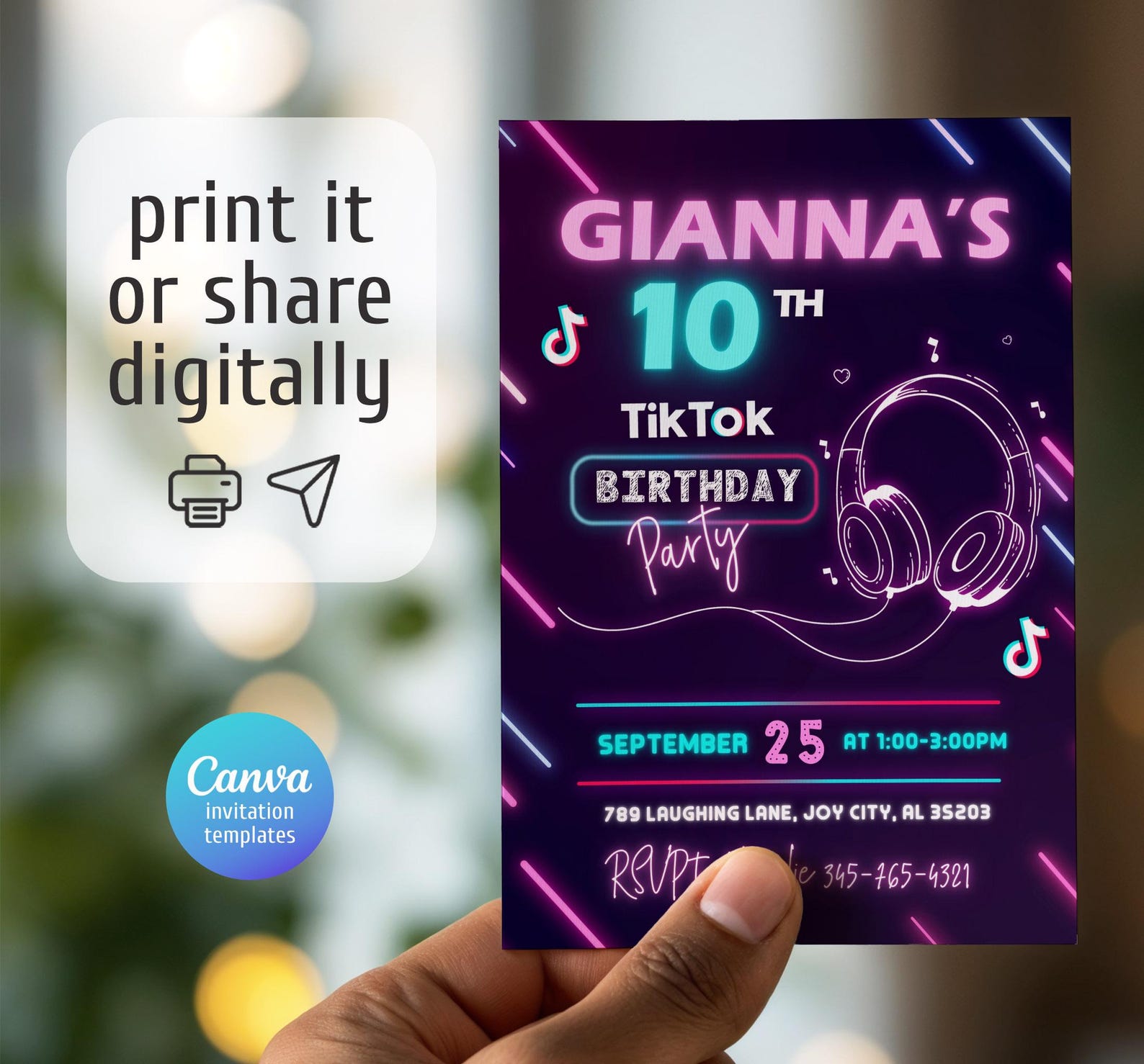 Tiktok Birthday Invitation, Tik Tok Invite, Printable Editable Tiktok ...