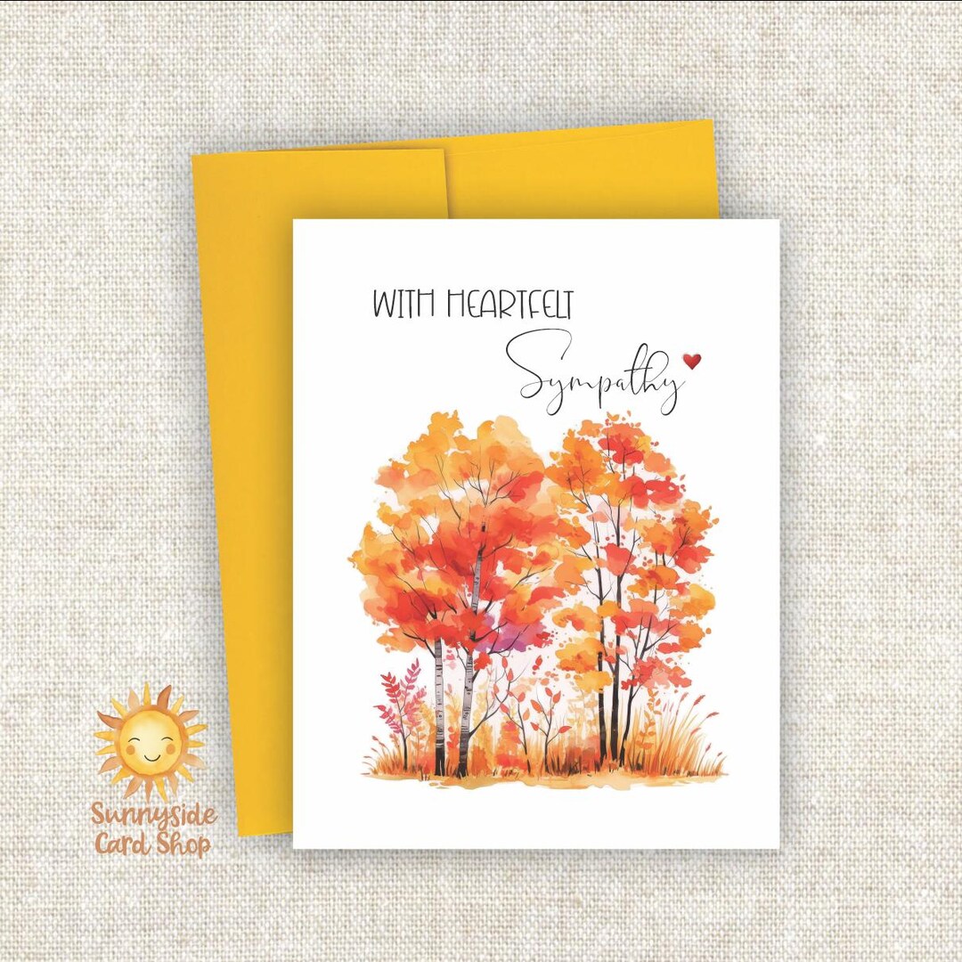 Heartfelt Sympathy Card: Fall Trees, Red Heart - Blank Inside - Etsy