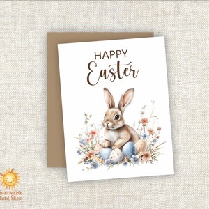 Happy Easter Watercolor Bunny Eggs Card Set, Folded Note Whimsy ...