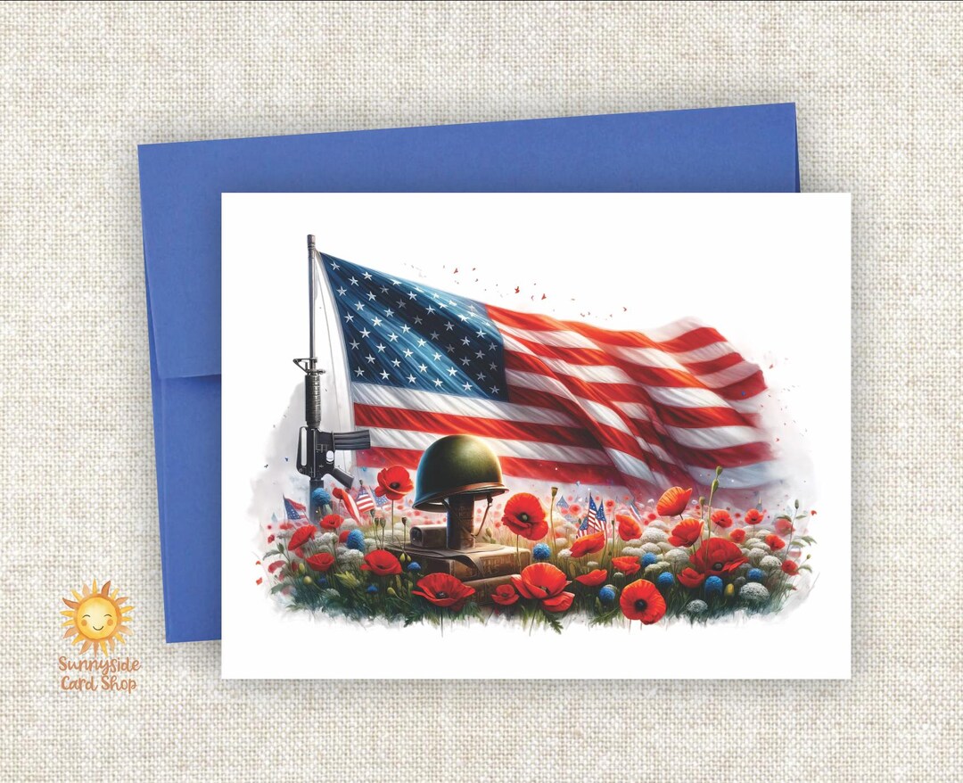 Patriotic American Flag Greeting Card: Memorial Day Thank You - Etsy