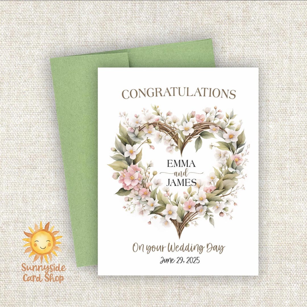 Personalized Floral Wedding Day Card: Newlywed Congratulations, Custom ...