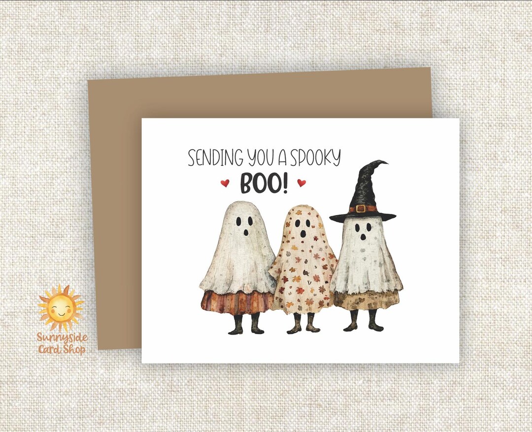 Spooky BOO! Halloween Greeting Card: Ghost Witches, Fall Envelopes - Etsy