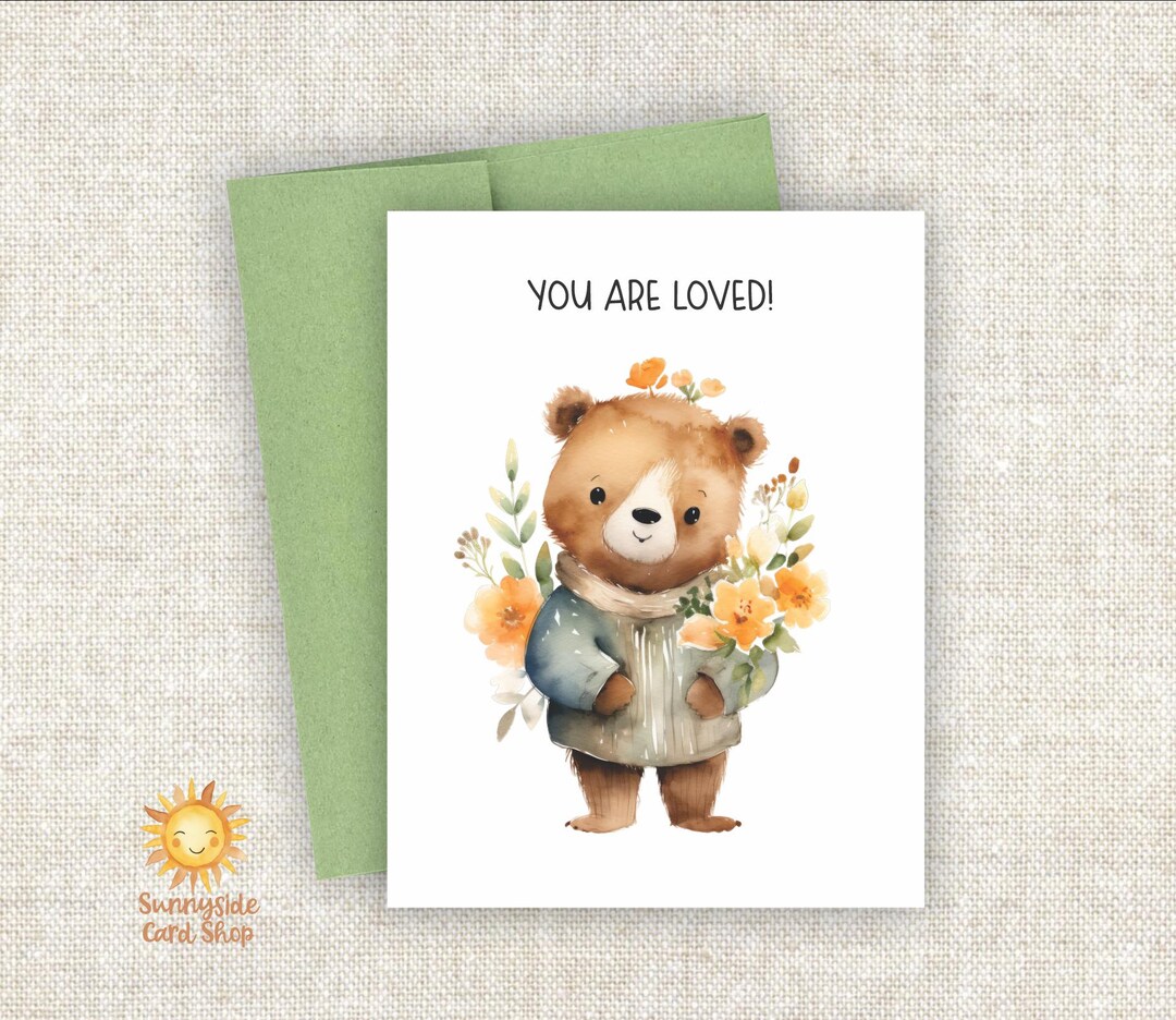 Boho Teddy Bear Note Card: You Are Loved Stationery With Envelope - Etsy