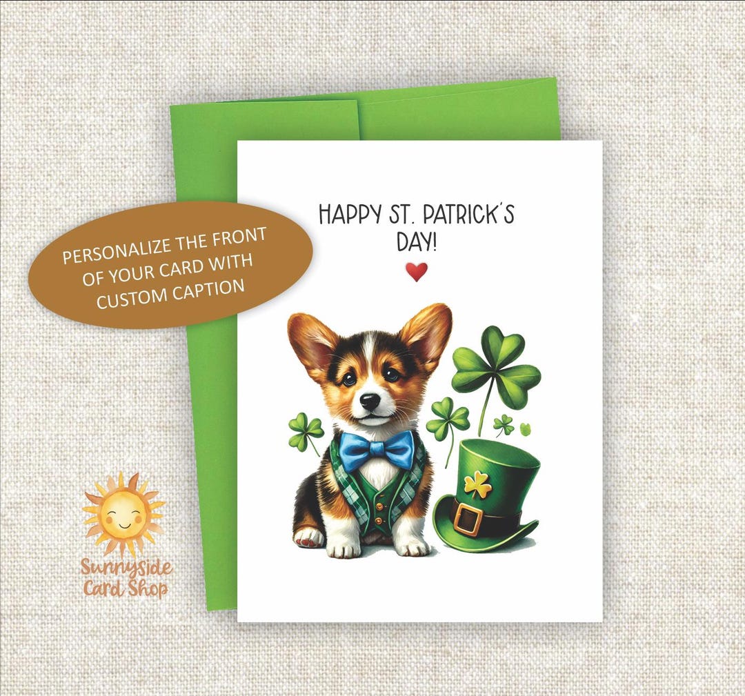 Custom Corgi Puppy St. Patrick's Day Card: Shamrock Luck of Irish - Etsy