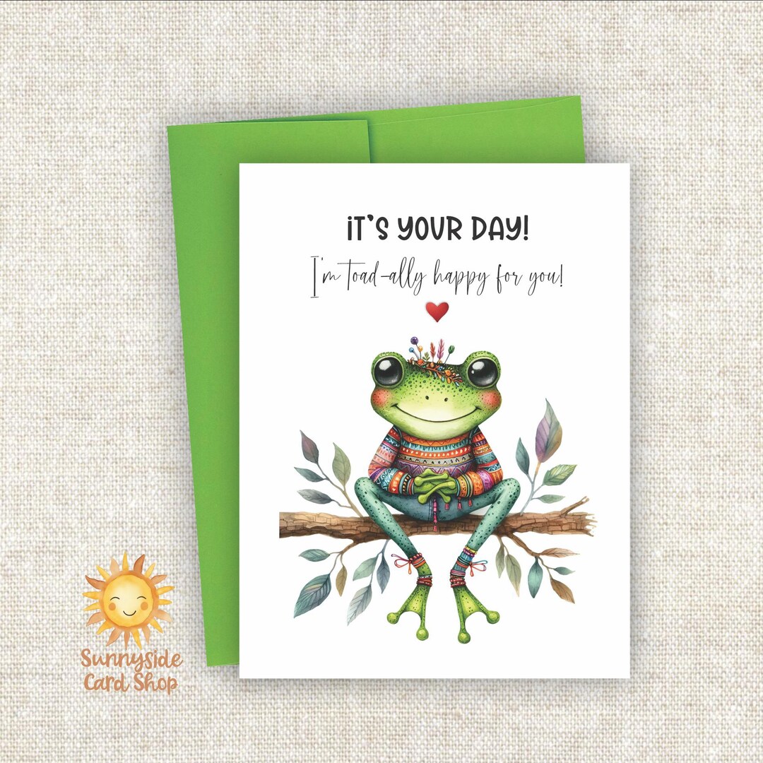 Frog in Tree Greeting Card: It's Your Day, Toadally Happy for You! - Etsy