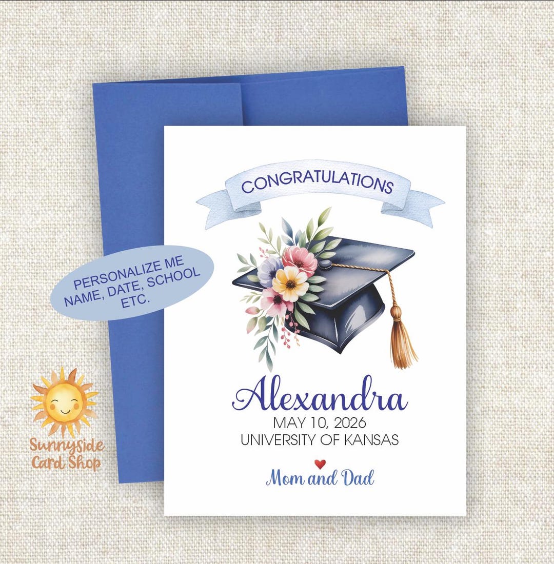 Personalized Floral Graduation Cap Congratulations Card: Graduate Name ...