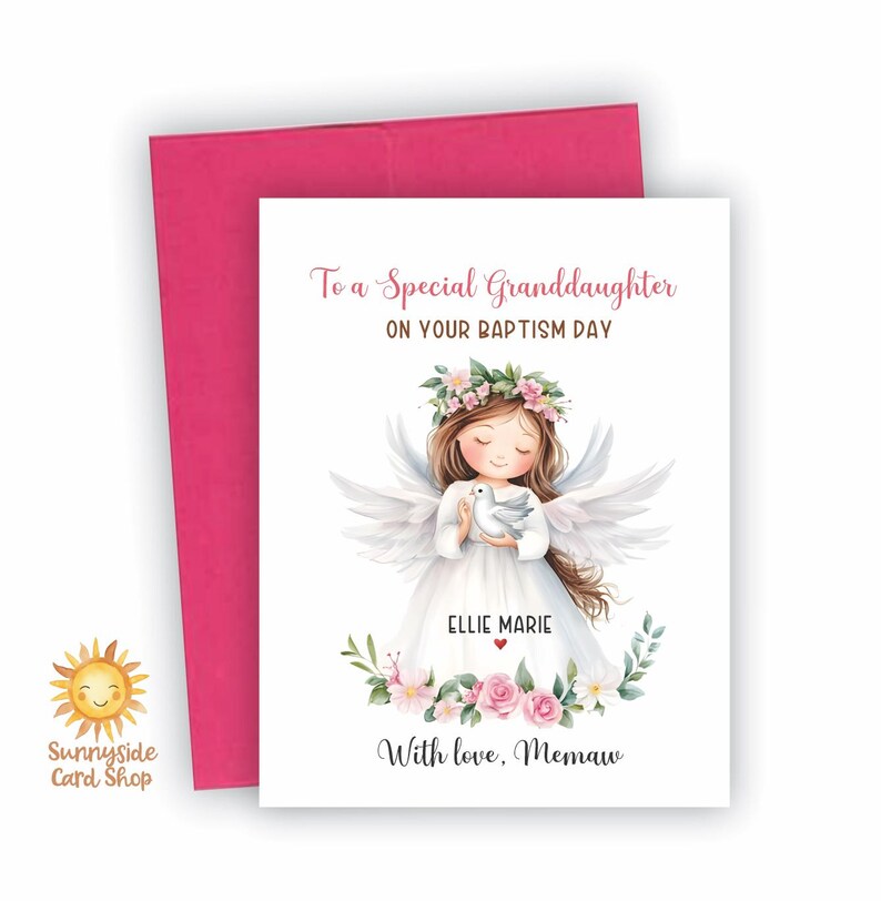 Personalized Baptism Granddaughter Card: White Angel, Dove - Etsy