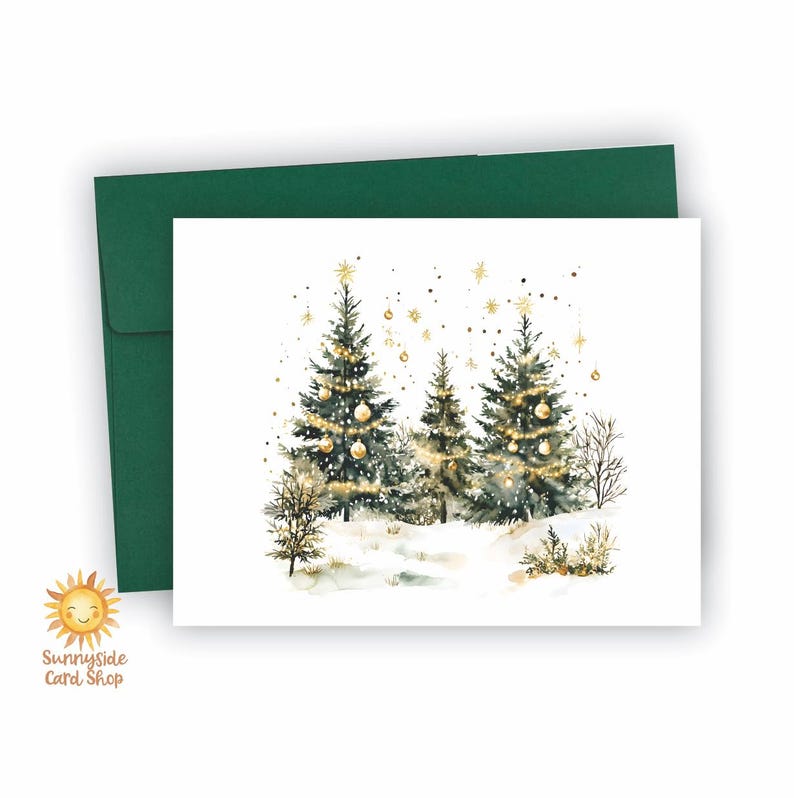 Gold Christmas Tree Note Cards: Winter Wonderland Holiday Greetings - Etsy