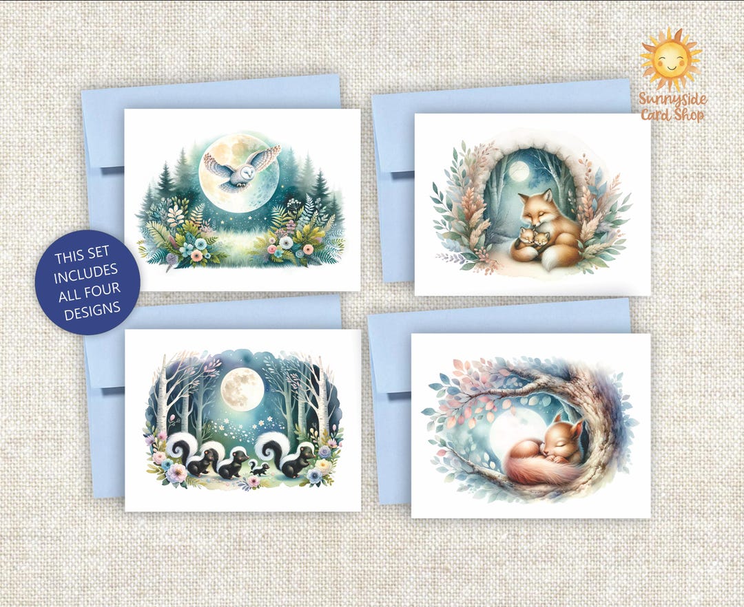 Woodland Animal Greeting Card Set: Forest Moon Note Cards - Etsy