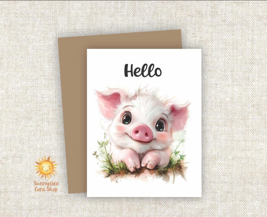 Pink Pig Hello: Adorable Whimsy Greeting Card Set, 4 Cards - Etsy