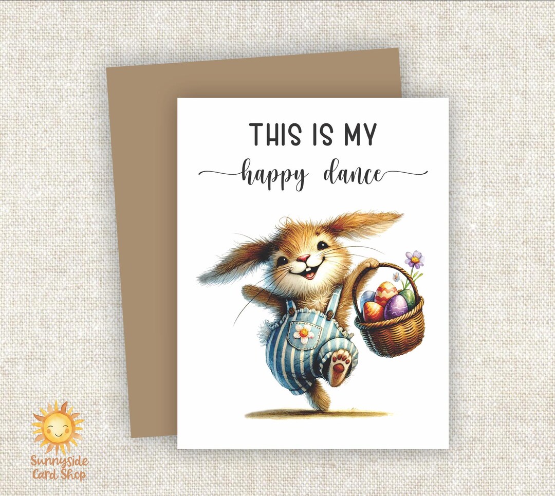 Happy Easter Dance Bunny Basket Eggs Card Set, Folded Note Whimsy ...