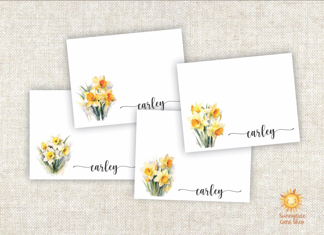 Watercolor Daffodil Floral Stationery, Custom Flat Note Cards, Gifts for Women, Thank You ...
