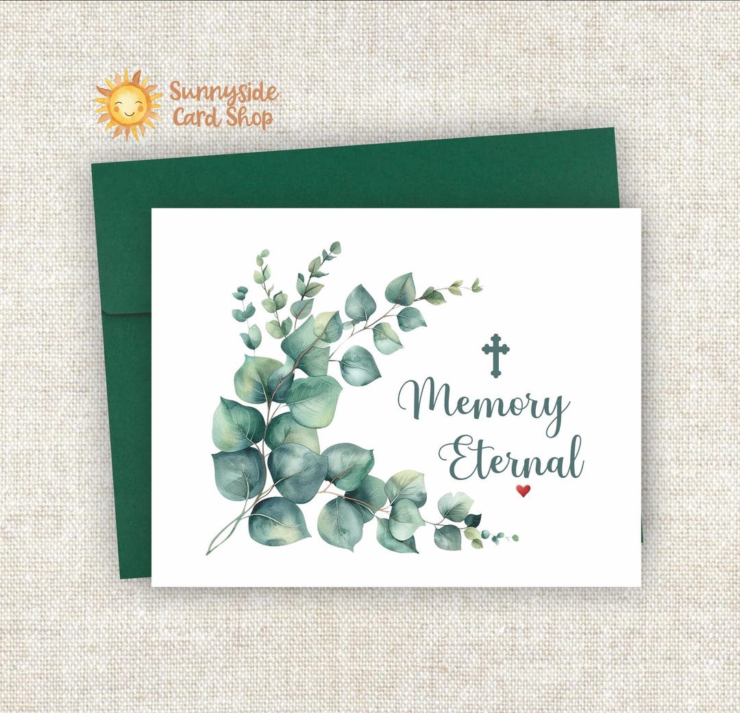 Orthodox Memory Eternal Sympathy Card: Eucalyptus Leaves, Cross, Folded ...