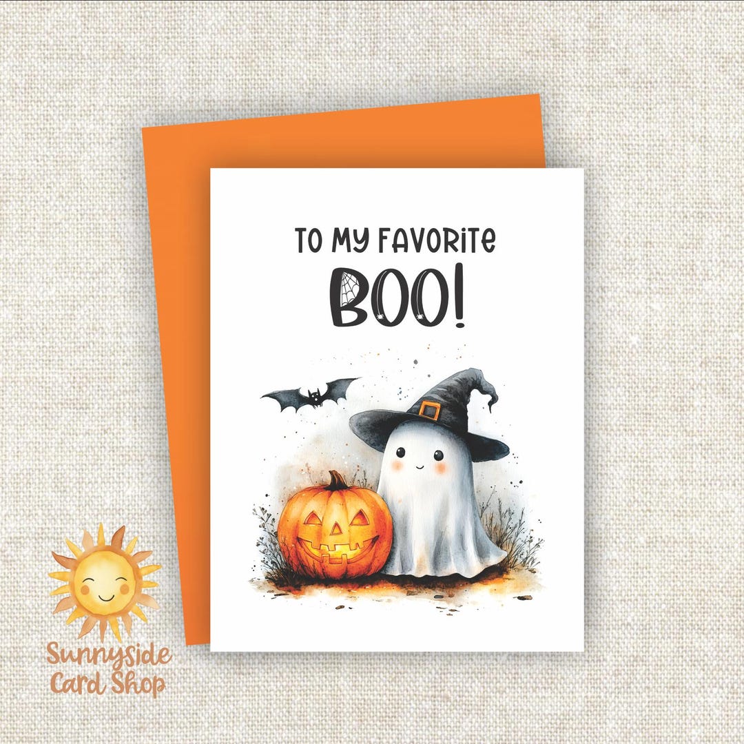 My Favorite Boo! Ghost Halloween Greeting Card: Witch Hat, Pumpkin - Etsy