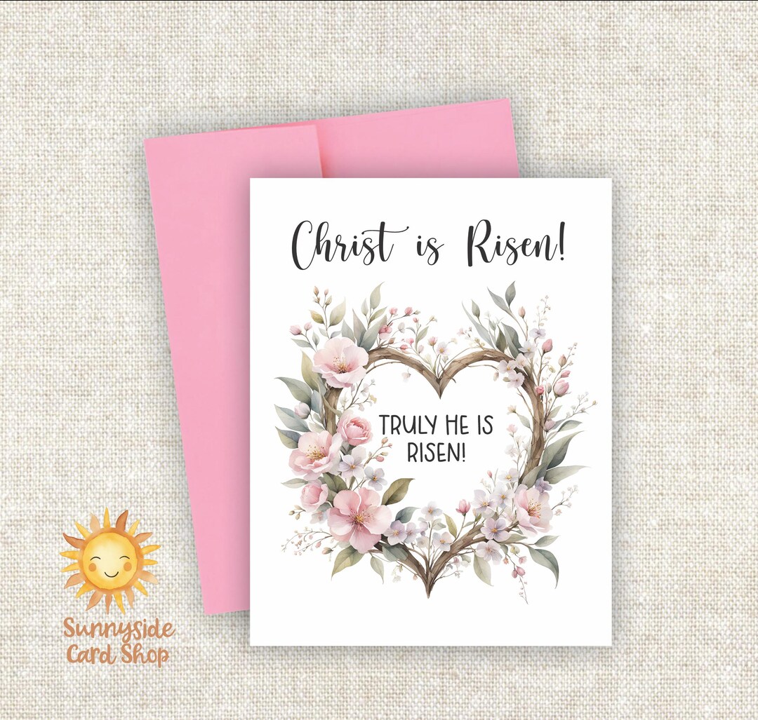 Easter Paschal Greeting He is Risen, Grapevine Floral Heart Wreath ...