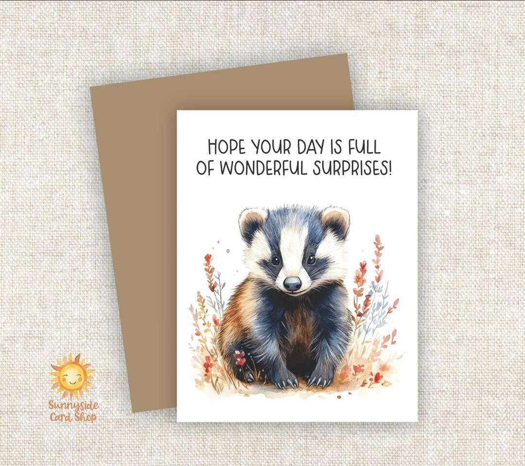 Woodland Badger Day Full of Surprises, Folded Note Cards, With ...