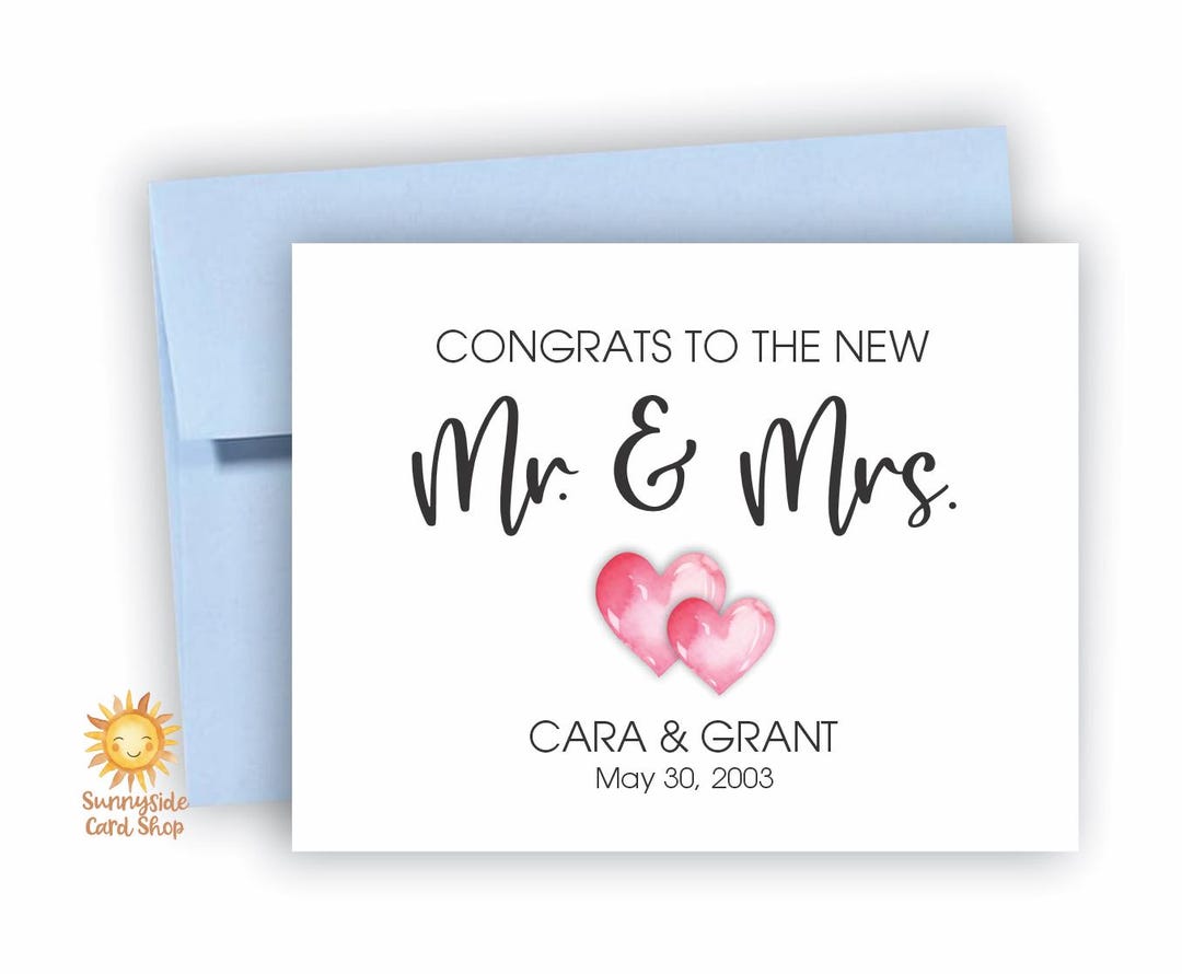 Personalized Wedding Card: Congrats Mr. & Mrs., Double Hearts - Etsy