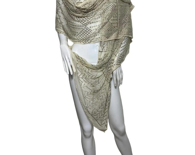 1920s Assuit Shawl Ecru With Gold Metal Embellishments Art Deco ...