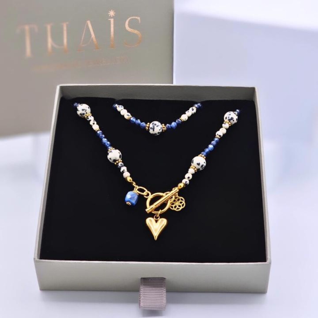 Nightfall Duo, Dalmatian Stone and Sapphire Necklace Bracelet Set - Etsy
